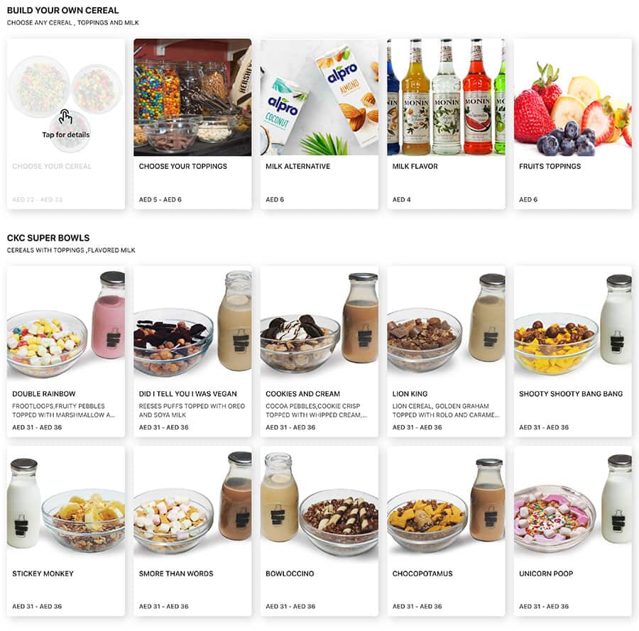 Menu of Cereal Killer Cafe, Umm Suqeim, Dubai
