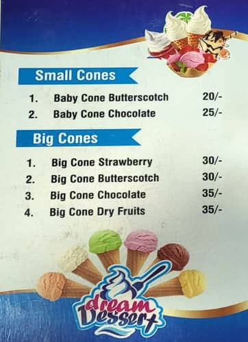 Menu of Dream Dessert Ice Cream, Charminar, Hyderabad