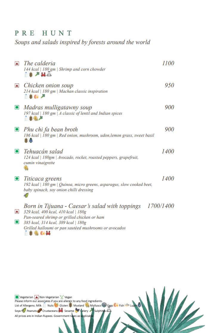 Menu of Machan - The Taj Mahal Hotel, Mansingh Road, New Delhi