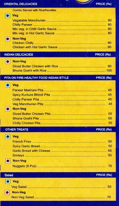 Menu at Food Family Friends, New Delhi