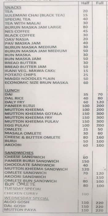 Menu of Cafe Colony, Dadar East, Mumbai