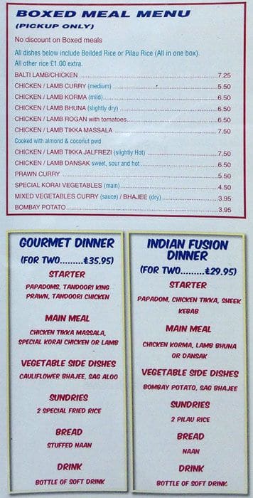 Menu at Indian Fusion restaurant, London, 252b High St