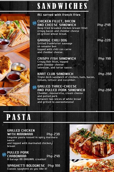 Carta del pub y bar Garage 88, San Juan