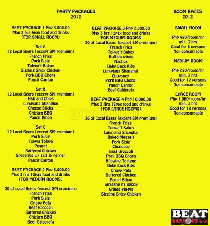 Carta de Beat Karaoke Bar, Taguig