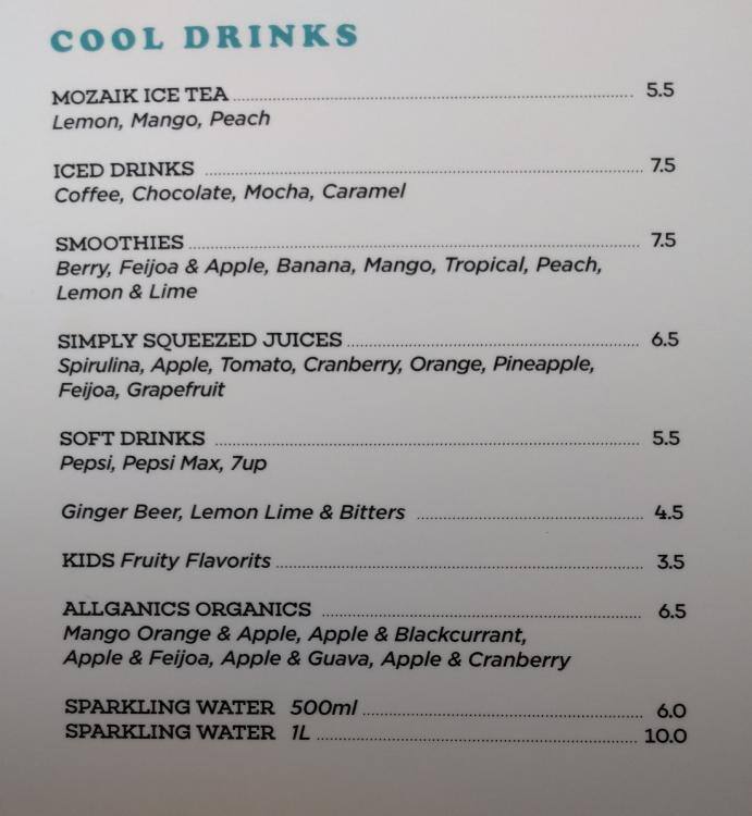 Menu at Mozaik Caffe cafe, Auckland, 61 Constellation Dr