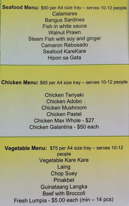 Menu at Gold Ribbon Cafe, Auckland