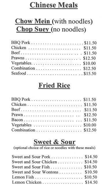 Menu at Sunlong Takeaways restaurant, Paraparaumu