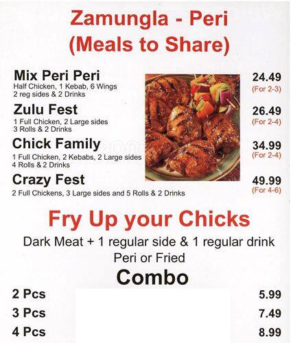 Menu at Chick-Felays restaurant, Toronto, 699 Markham Rd