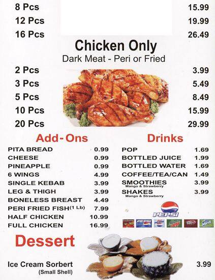 Menu at Chick-Felays restaurant, Toronto, 699 Markham Rd