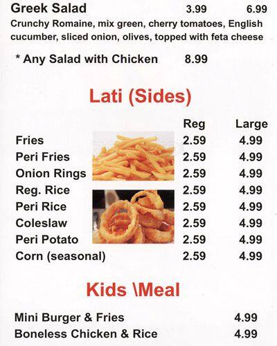 Menu at Chick-Felays restaurant, Toronto, 699 Markham Rd