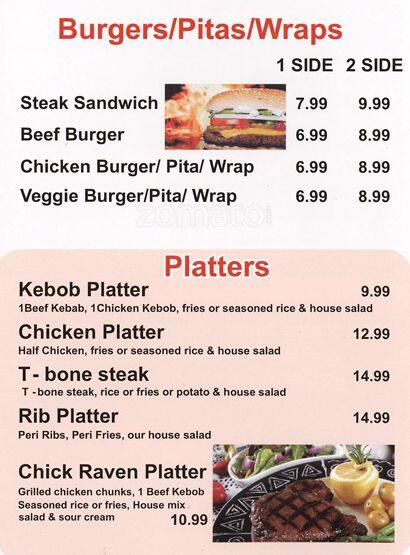 Menu at Chick-Felays restaurant, Toronto, 699 Markham Rd