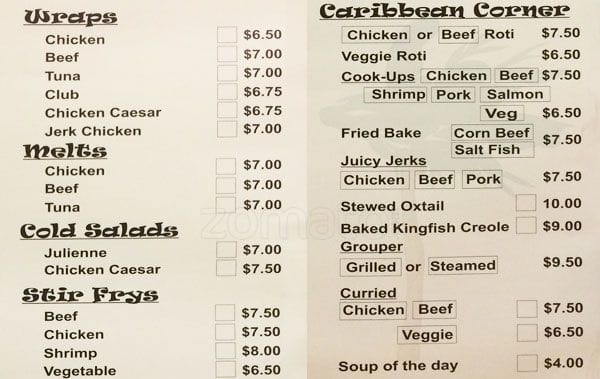 Menu at The Orange Snail restaurant, Toronto