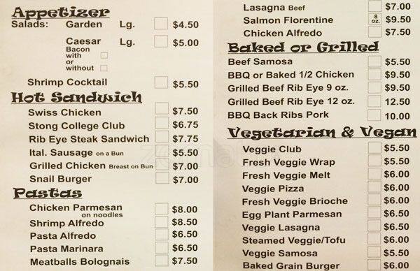 Menu at The Orange Snail restaurant, Toronto