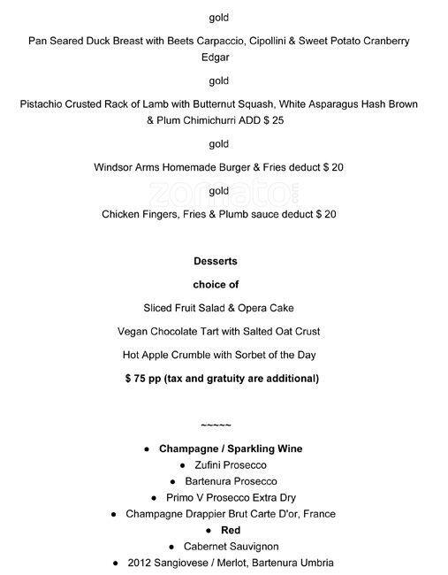 Menu at Gatsby restaurant, Toronto, 18 St Thomas St