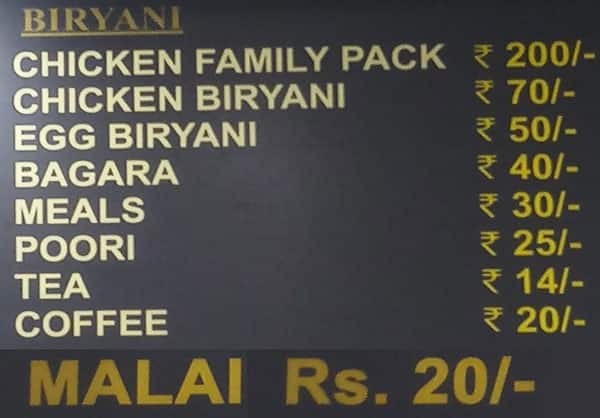 Menu at Asha Hotel, Hyderabad, 12-2-752/A