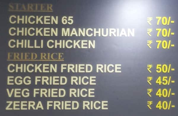 Menu at Asha Hotel, Hyderabad, 12-2-752/A