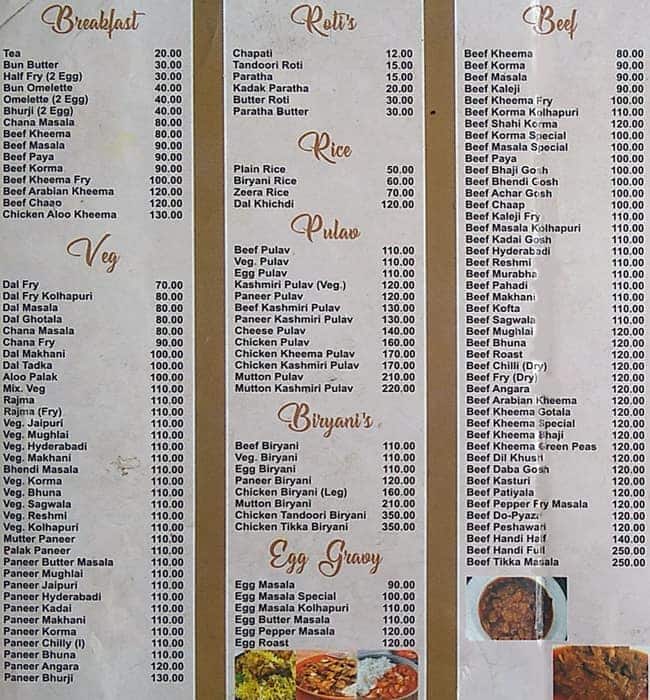 Menu of Madinah Restaurant, Camp Area, Pune