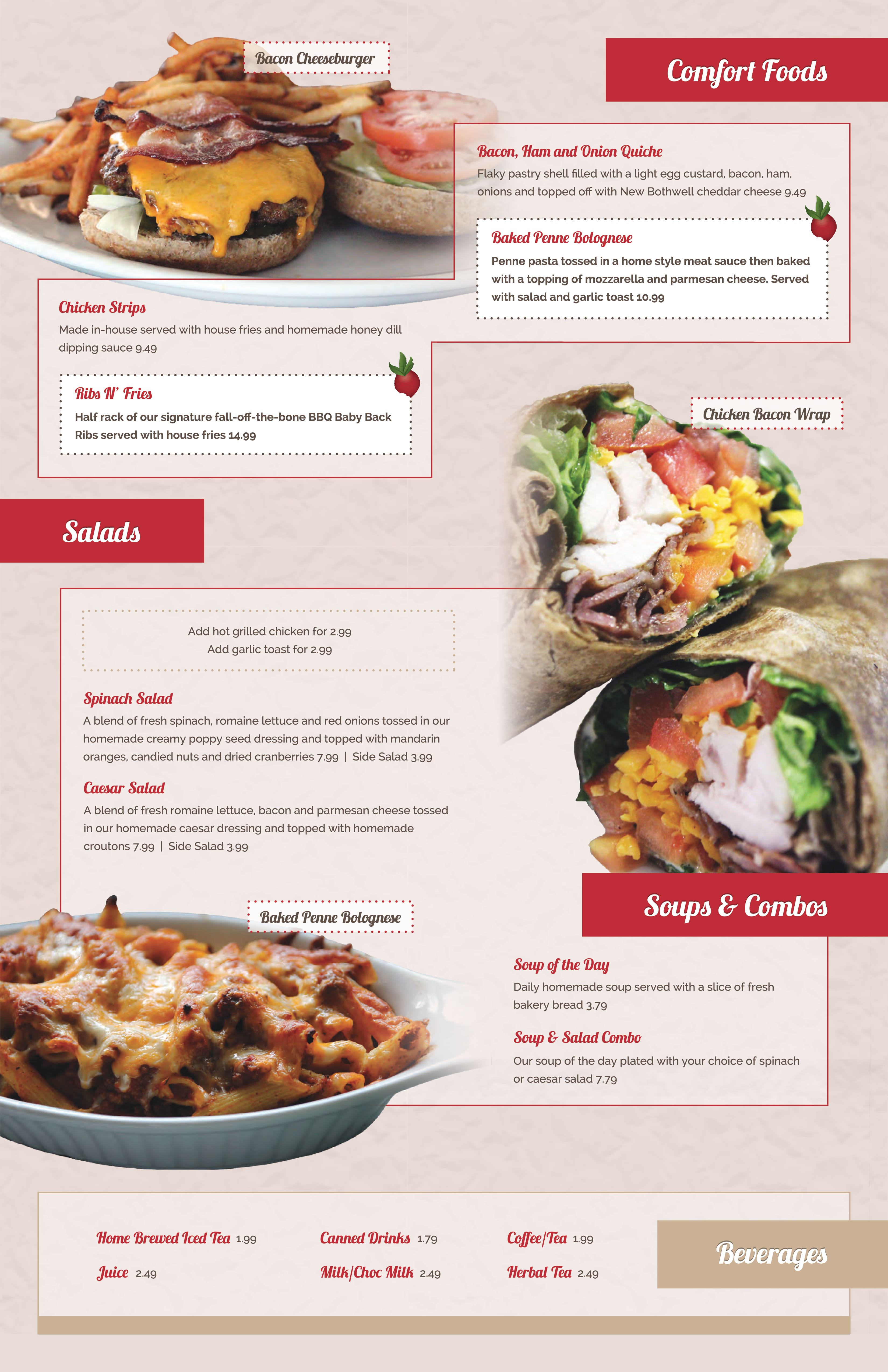 Menu at Spicy Radish Cafe, Canada