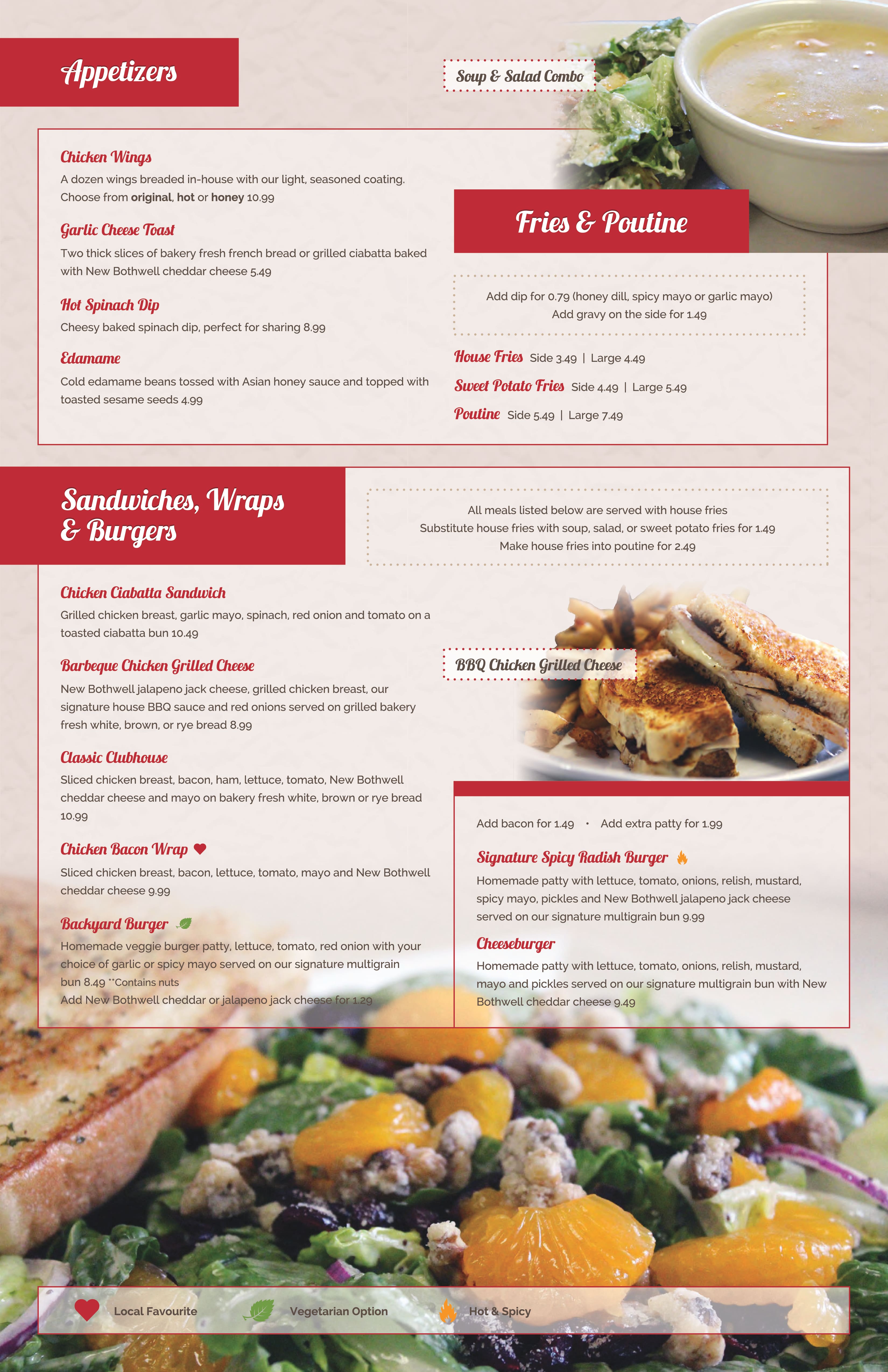 Menu at Spicy Radish Cafe, Canada