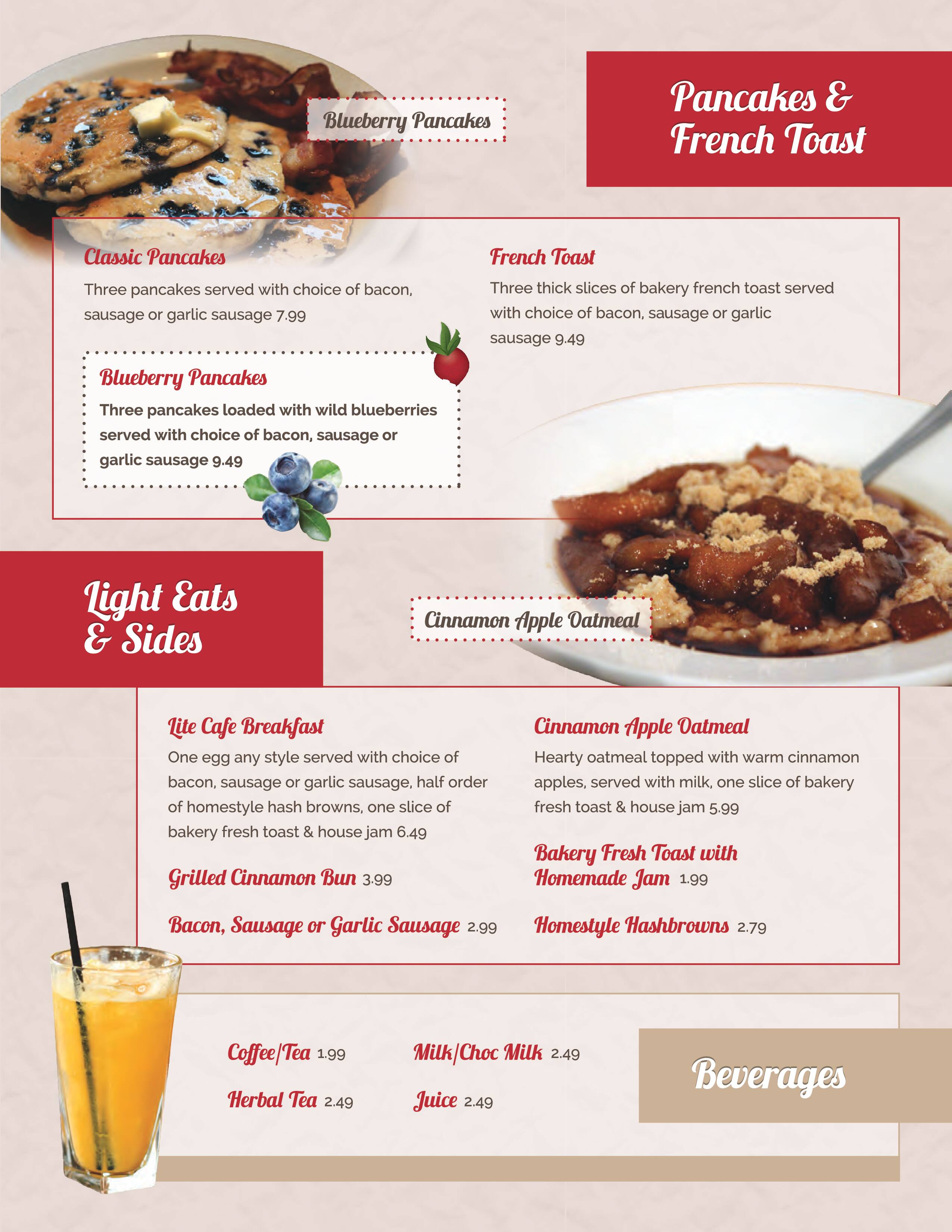 Menu at Spicy Radish Cafe, Canada