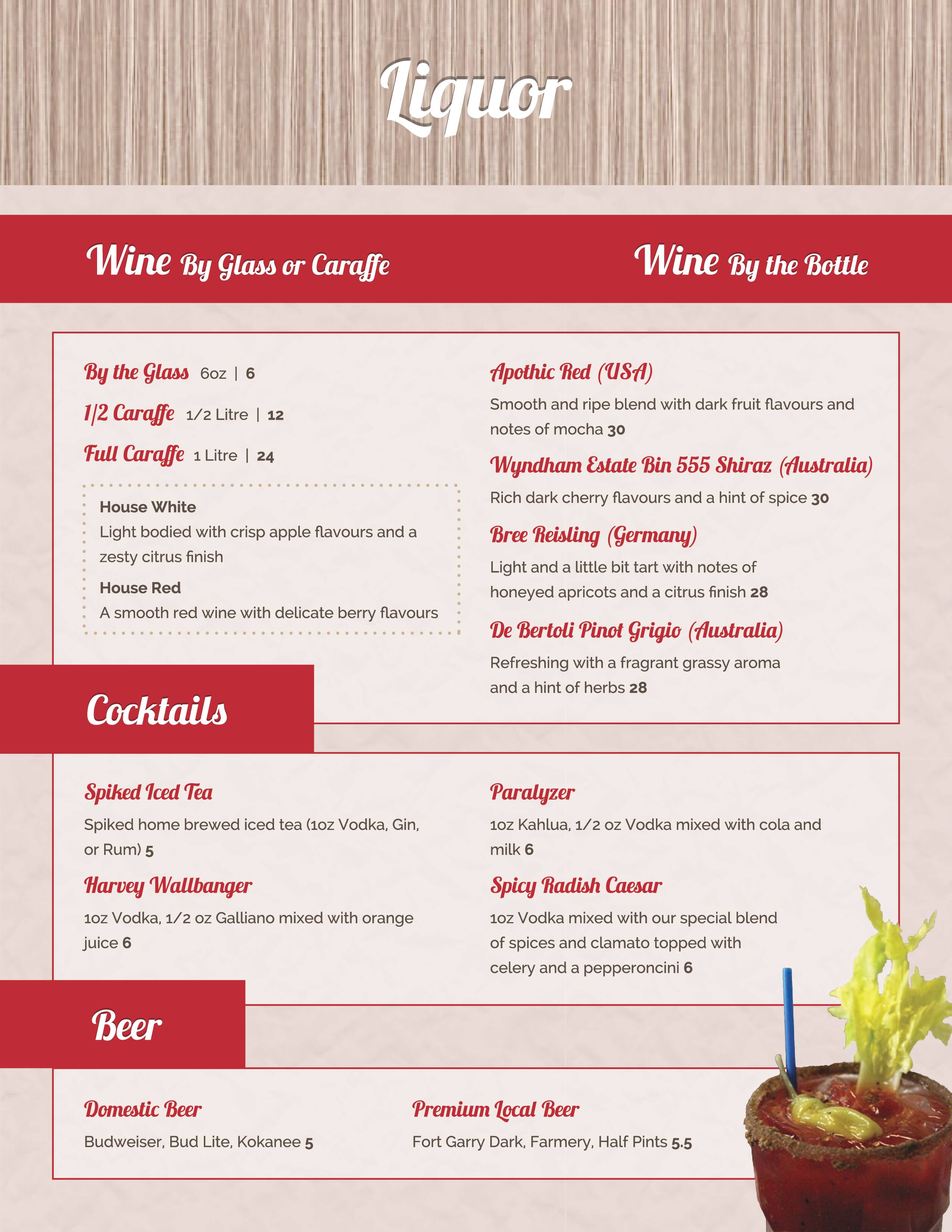 Menu at Spicy Radish Cafe, Canada