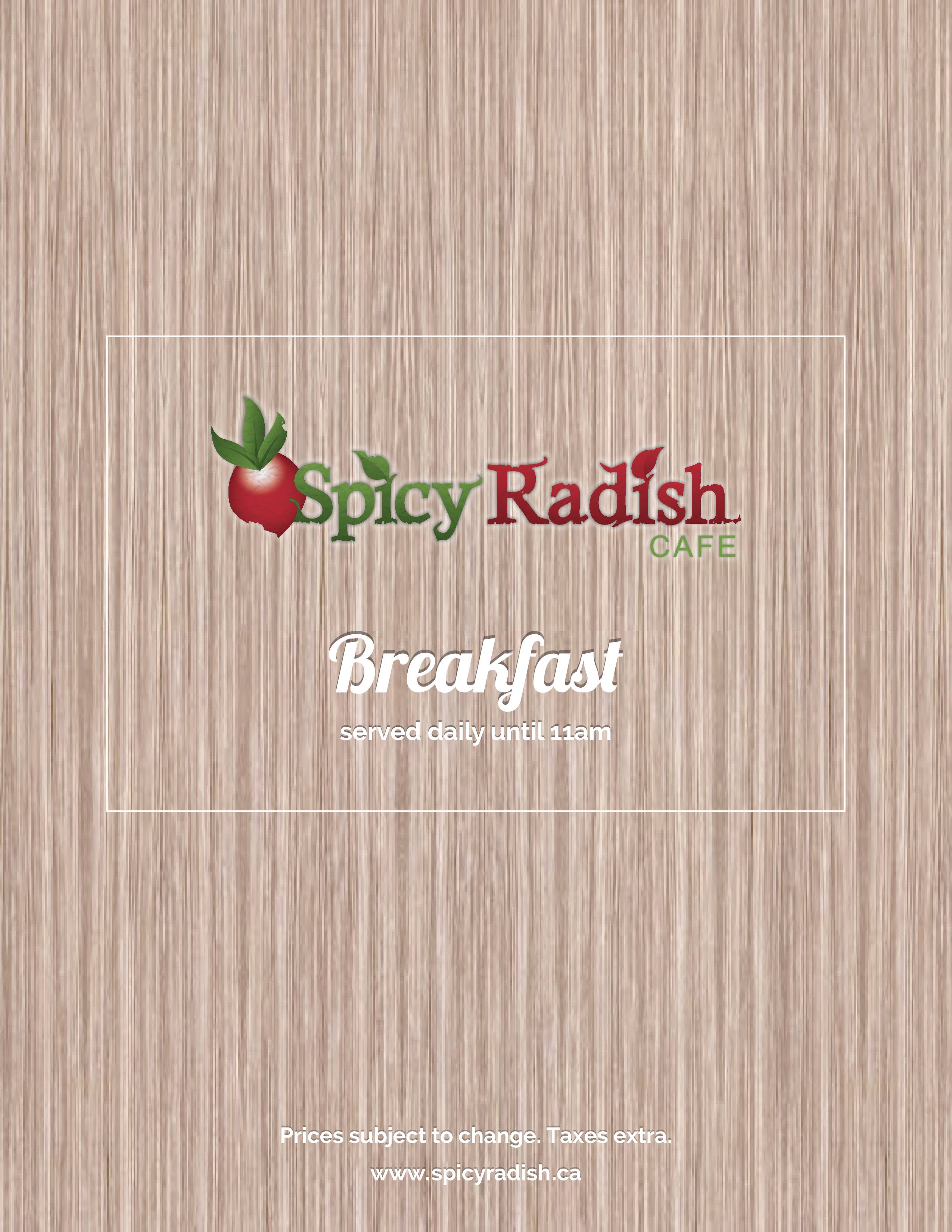 Menu at Spicy Radish Cafe, Canada