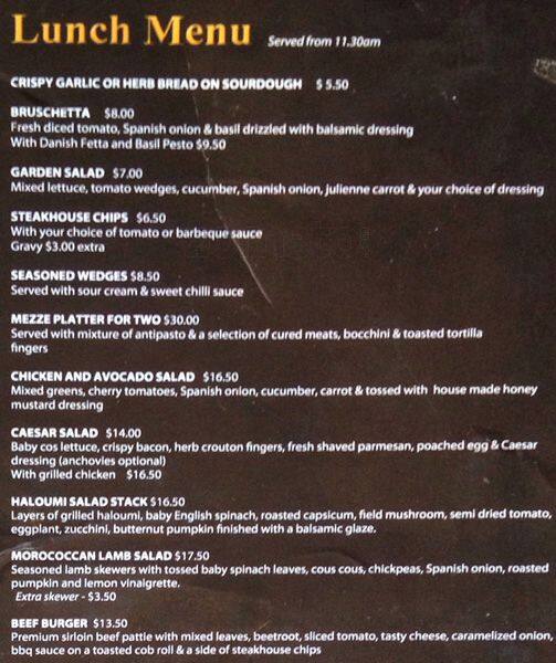 Carta de Our Cafe at Entrada, Parramatta