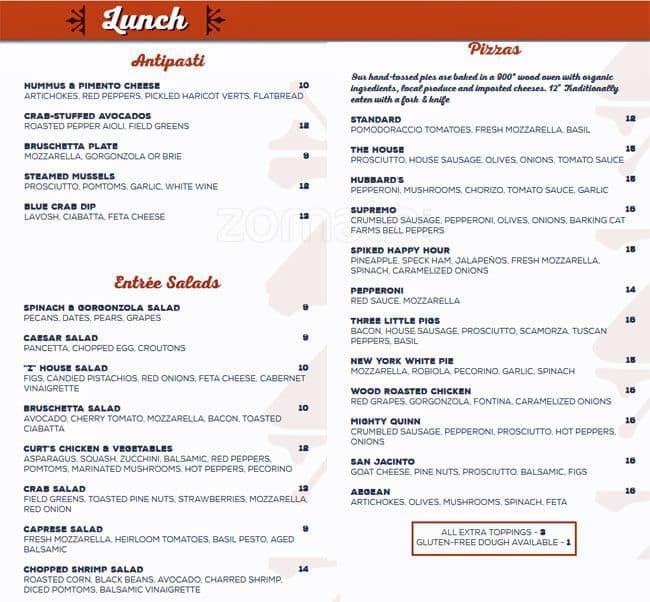 Menu at Zanata steakhouse, Rockwall