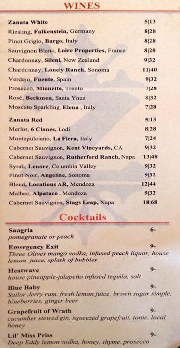 Menu at Zanata steakhouse, Rockwall