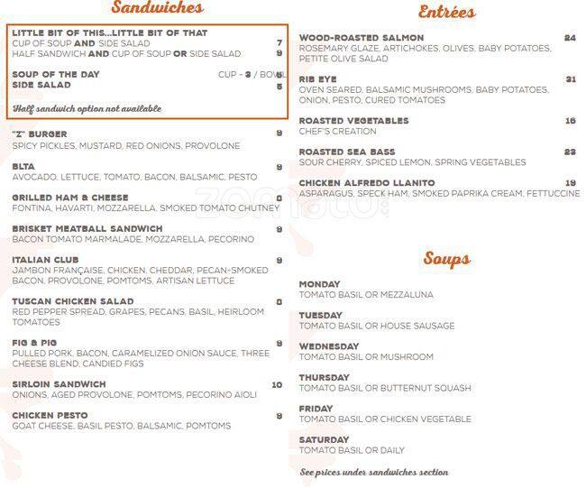 Menu at Zanata steakhouse, Rockwall