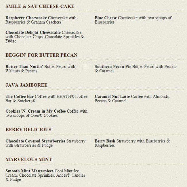 Menu at Marble Slab Creamery desserts, Charlotte, Rea Rd C