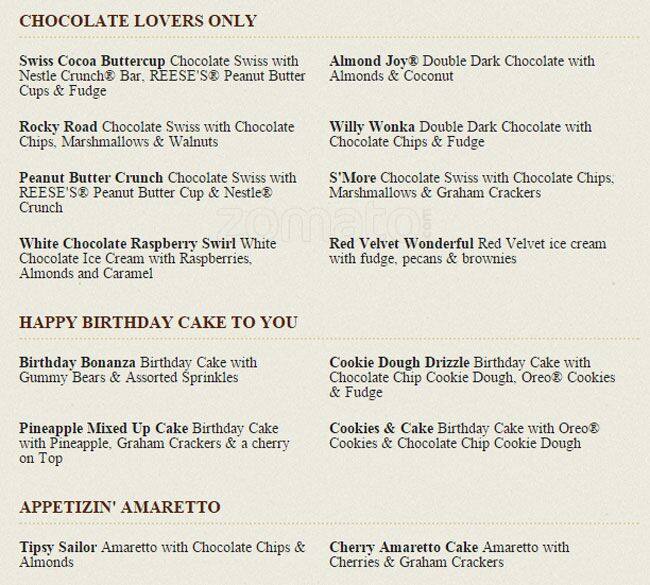 Menu at Marble Slab Creamery desserts, Charlotte, Rea Rd C