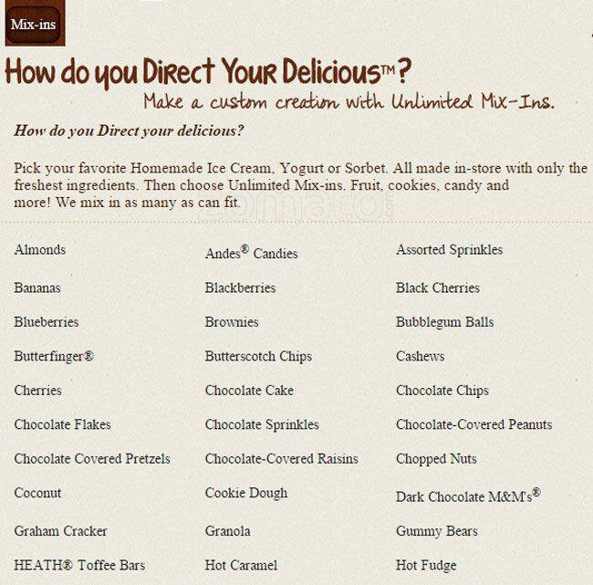 Menu at Marble Slab Creamery desserts, Charlotte, Rea Rd C