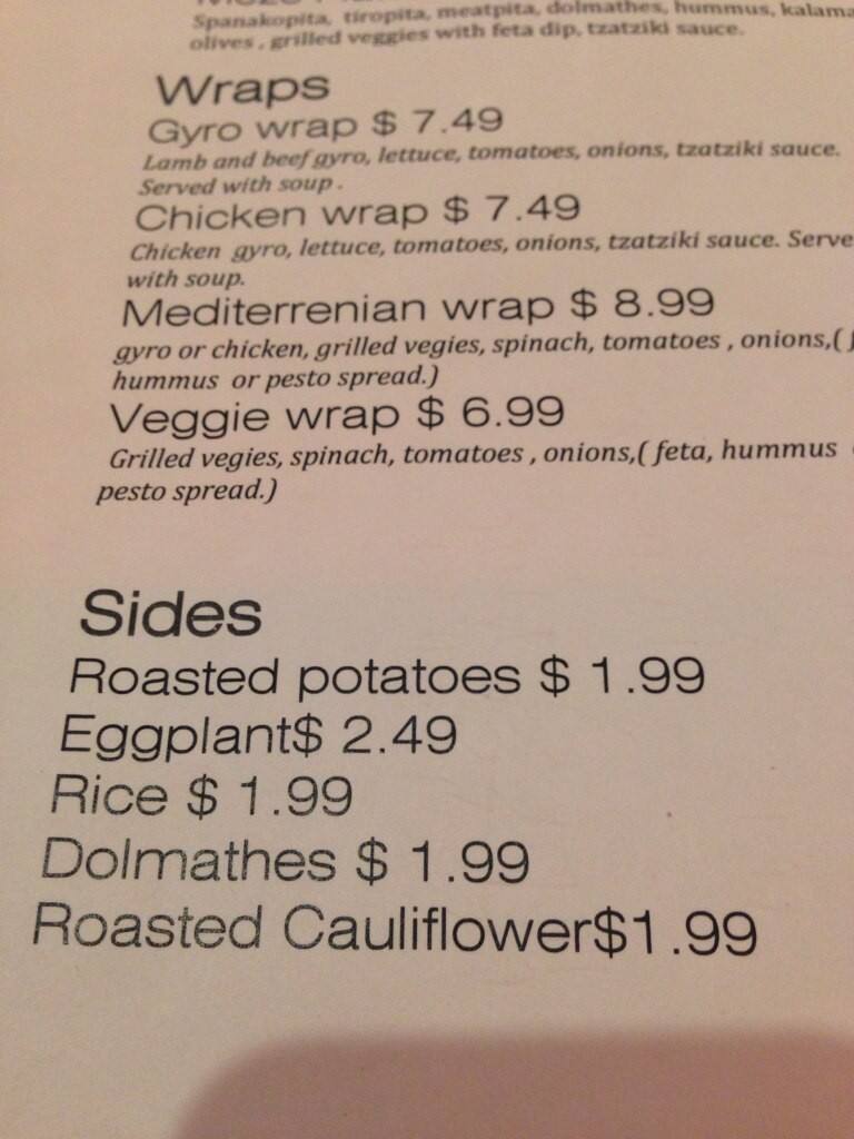 Menu at Acropolis cafe, Harker Heights