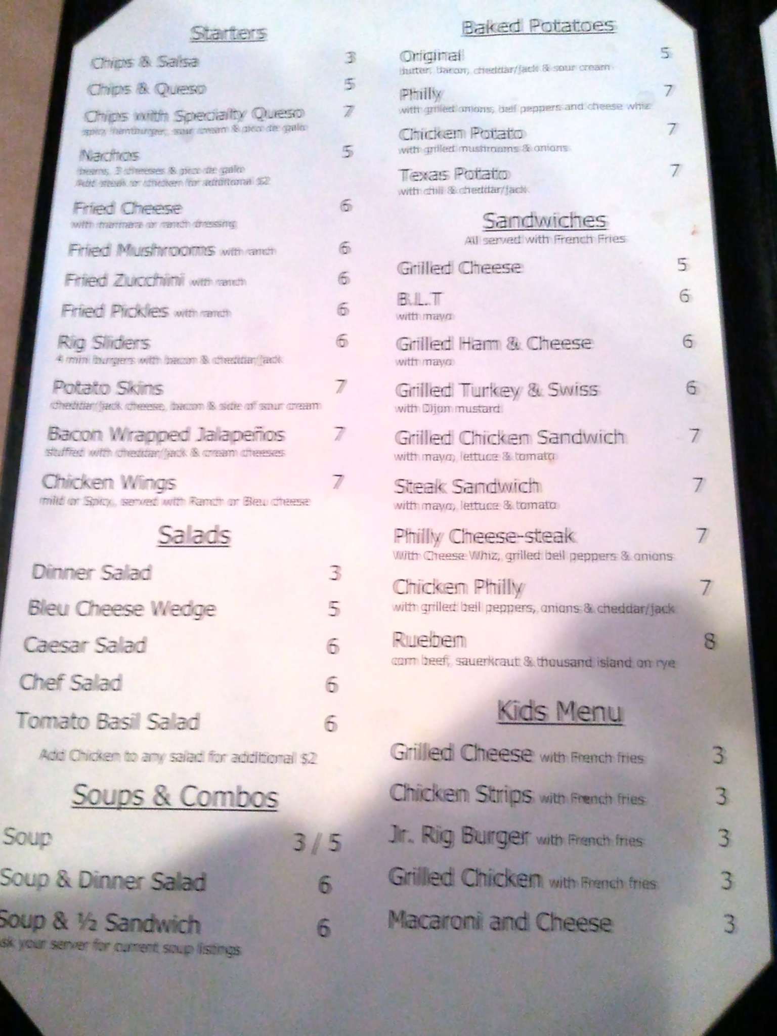 Menu at North Rig Grill pub & bar, Denison