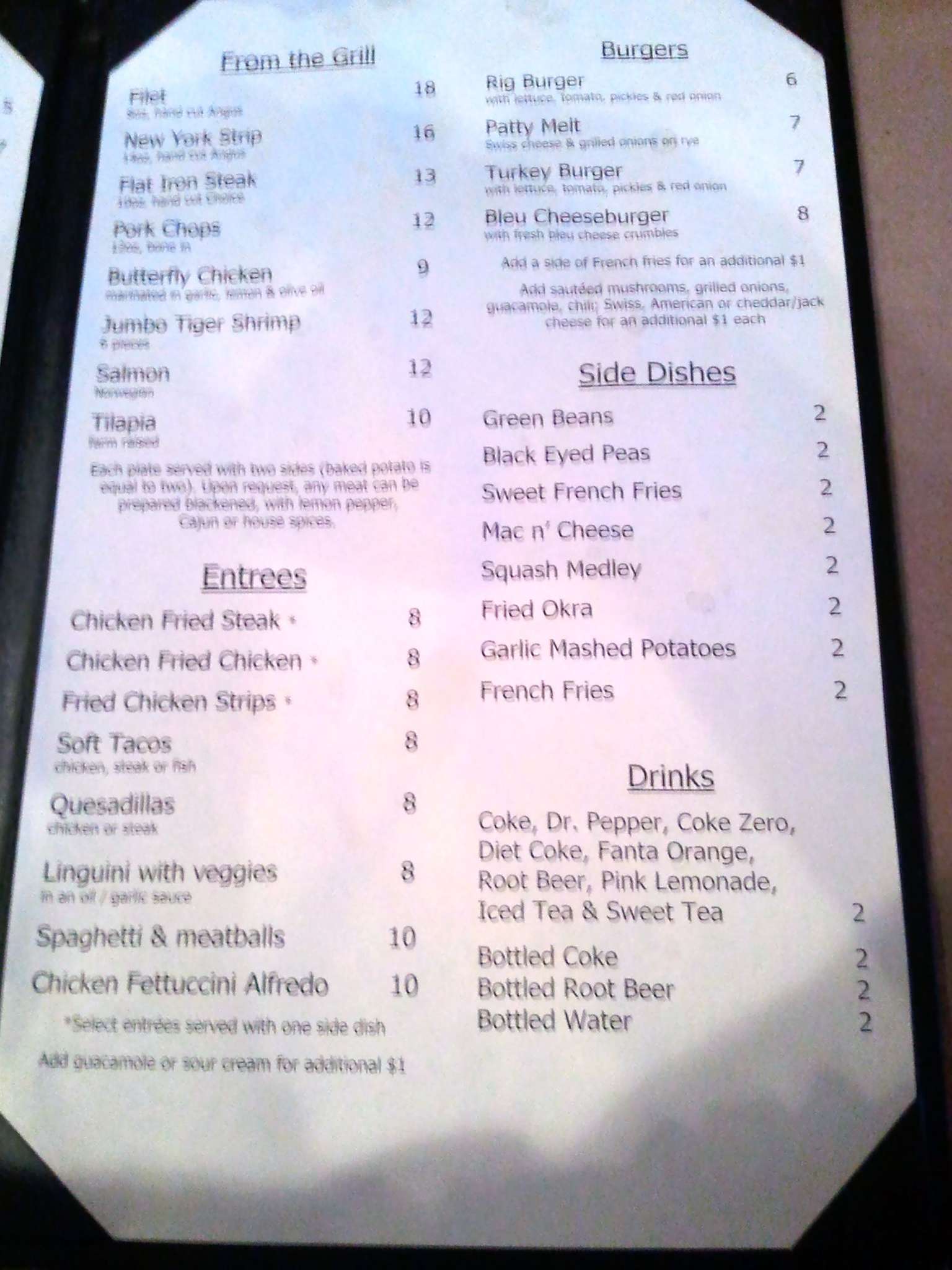 Menu at North Rig Grill pub & bar, Denison