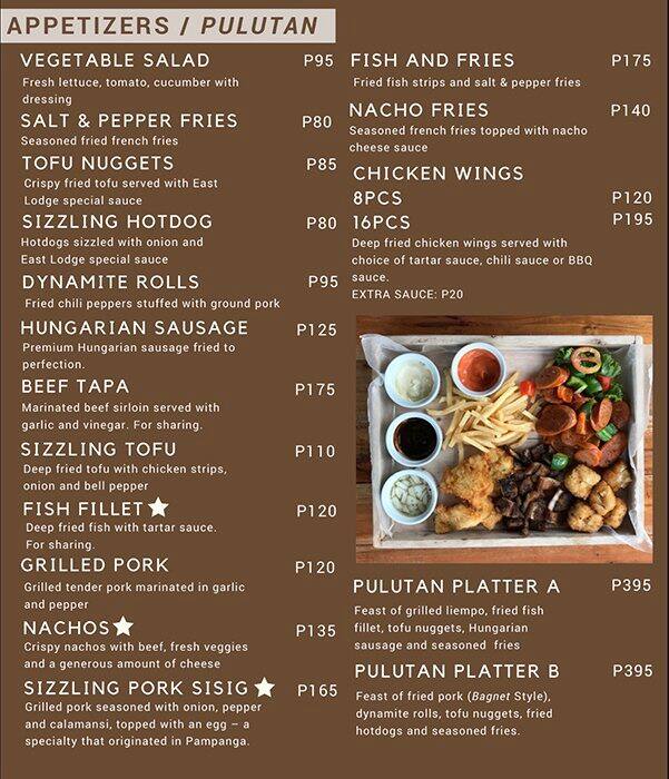 East Lodge Restobar Menu, Menu for East Lodge Restobar, Dalig, Rizal ...