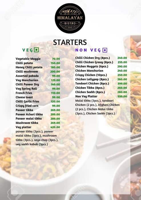 Menu of Himalayan Bistro, Rajpur, Dehradun