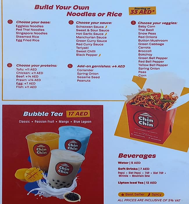 Menu of Chin Chin - Chinese, Asian & Noodles, Al Hudaiba and Around, Dubai