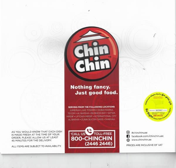Menu at Chin Chin Chinese Restaurant Uptown Mirdif, Dubai, Street No.71