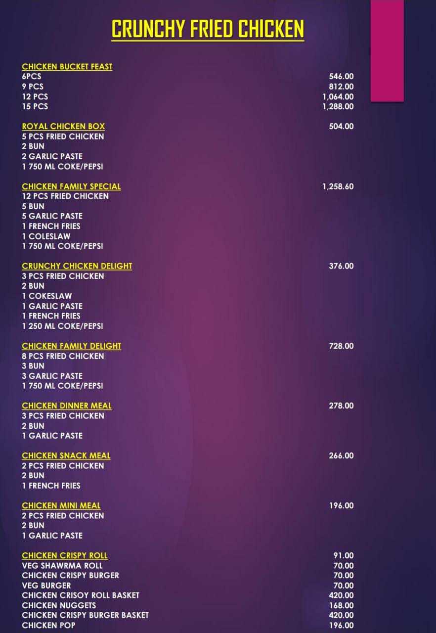 Menu of Crunchy Fried Chicken, Sanjay Nagar, Bangalore