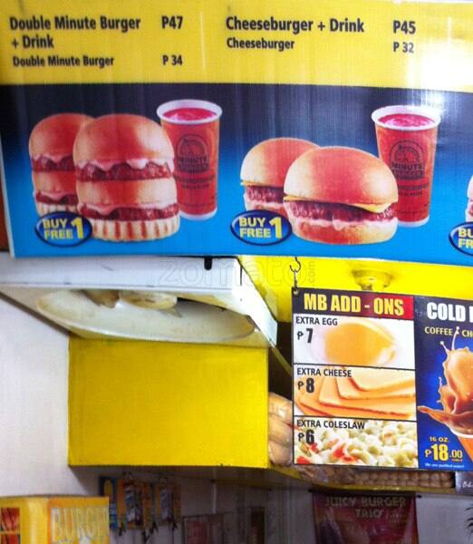 Menu at Minute Burger restaurant, Parañaque, Quirino Ave