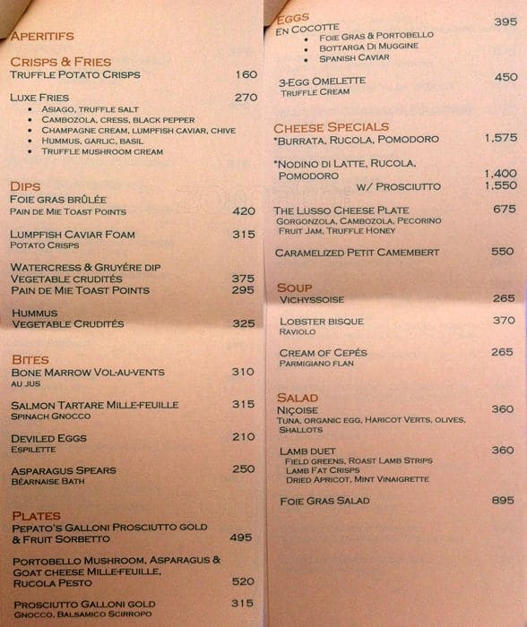 Lusso Menu, Menu for Lusso, Greenbelt, Makati City - Zomato Philippines