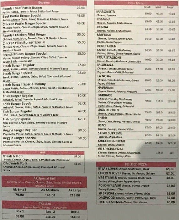 Menu at Akhalz Rosebank restaurant, Johannesburg