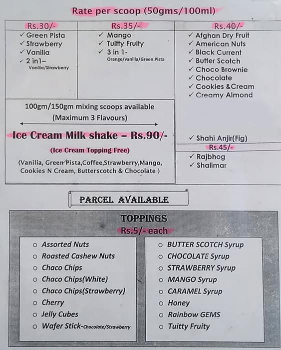 Menu at Amul, Chennai, 4 Velachery Main Road