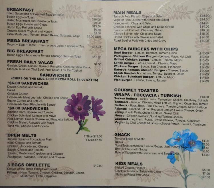 Menu at Sutherland Eatery restaurant, Sutherland