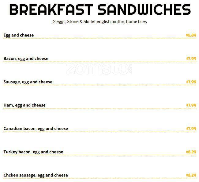 Menu at The Breakfast Club, Boston