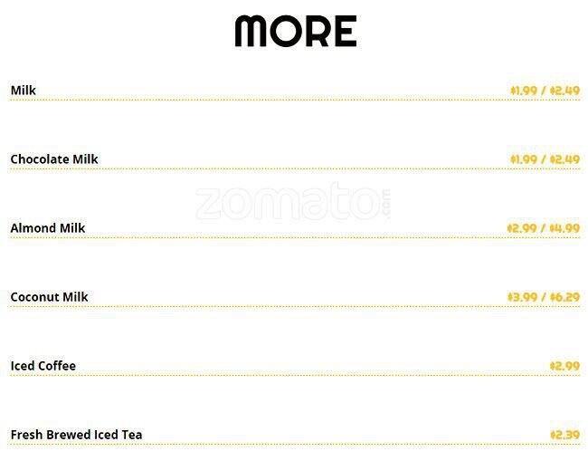 Menu at The Breakfast Club, Boston