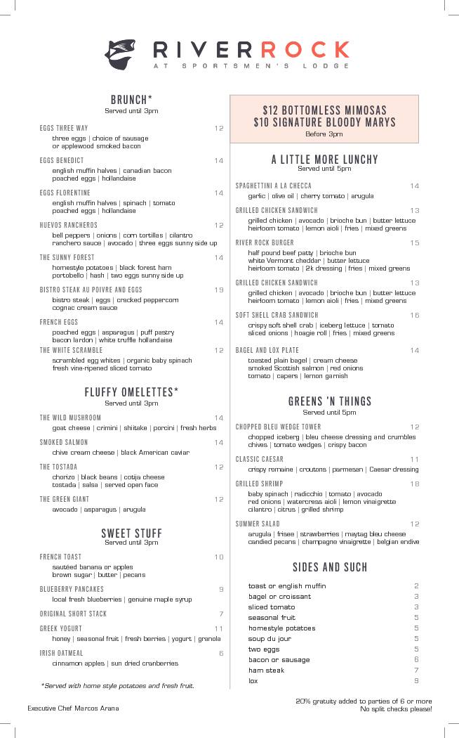 Menu at River Rock Bar, Los Angeles, Ventura Blvd