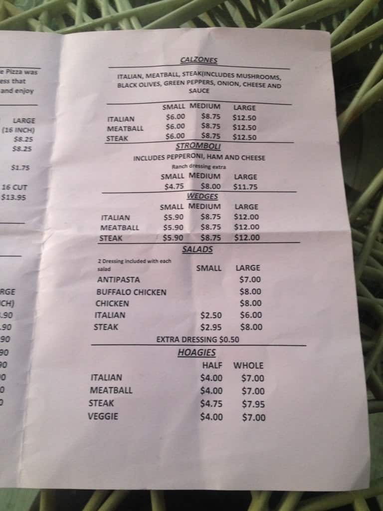 Menu at Homestyle Pizza pizzeria, Cecil-Bishop